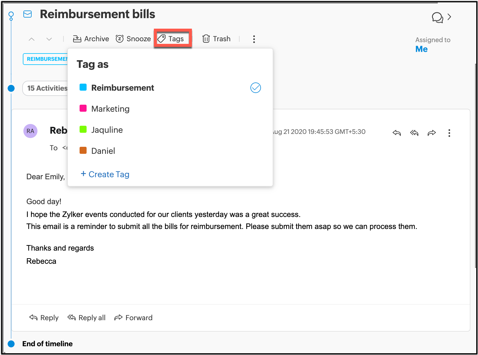 How to tag emails in shared mailbox | Zoho TeamInbox