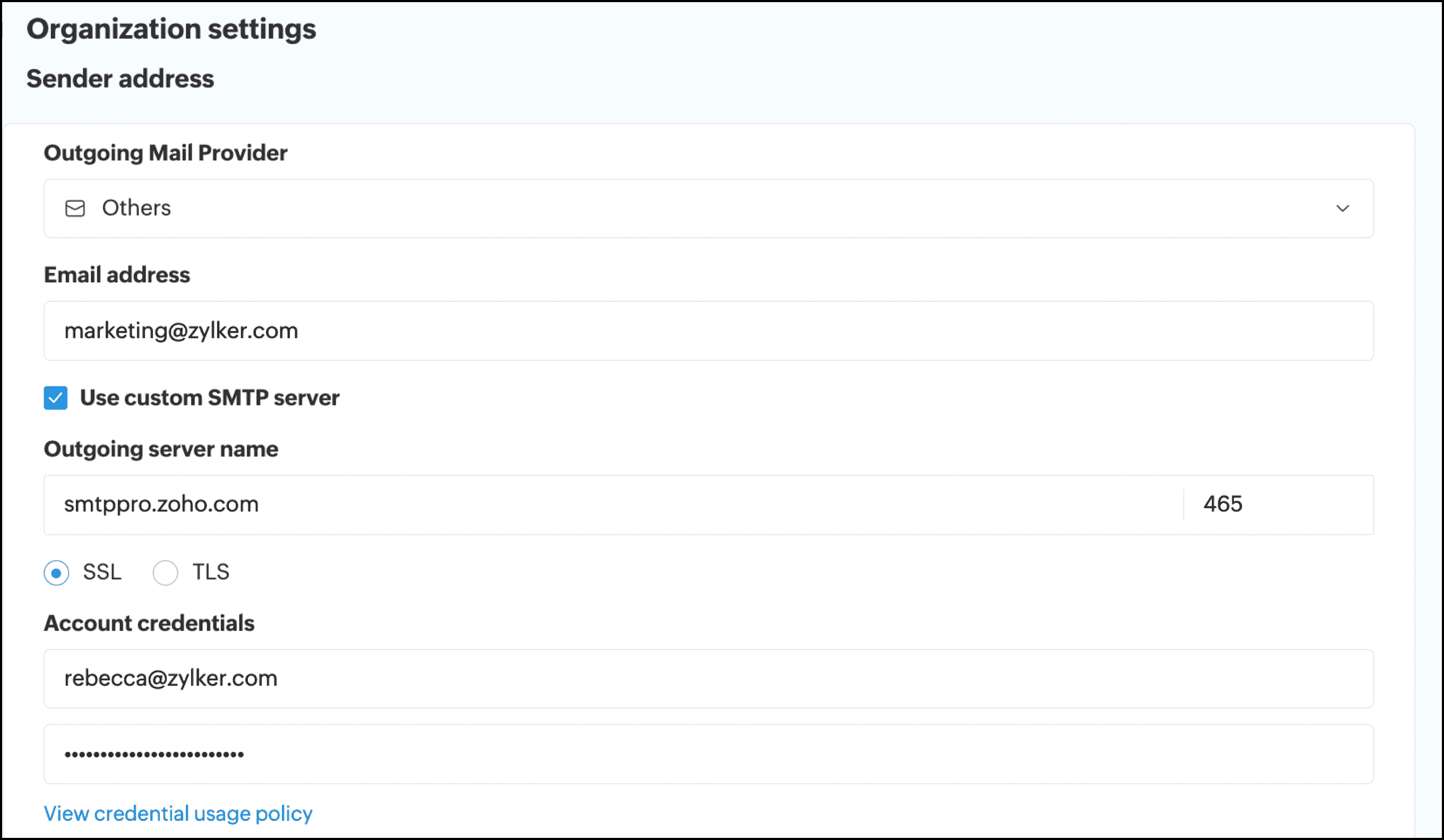 Set up custom SMTP for sender address | Zoho TeamInbox