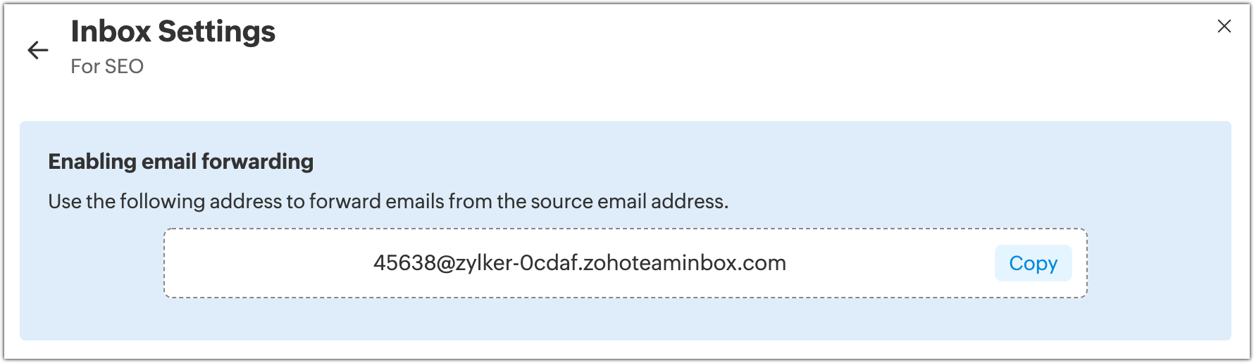 Configure an email forwarding inbox | Zoho TeamInbox